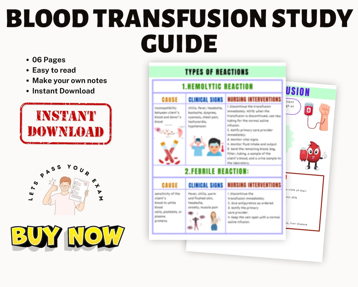 Blood Transfusion Nursing Study Guide, Nursing Bundle, Nursing School ...