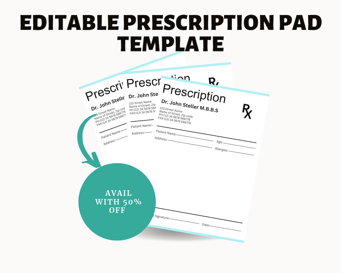 Medical Prescription Pad Template: Doctor Rx Form (CANVA, Digital ...