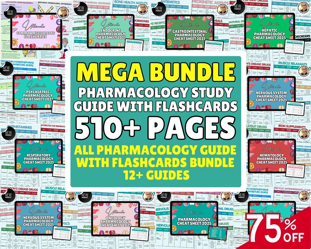 MEGA BUNDLE: Pharmacology Study Guide With FLASHCARDS, Pharmacology ...