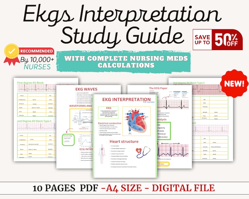 EKG Interpretation Nursing Study Guide: Cardiac Rhythms Cheat Sheet ...
