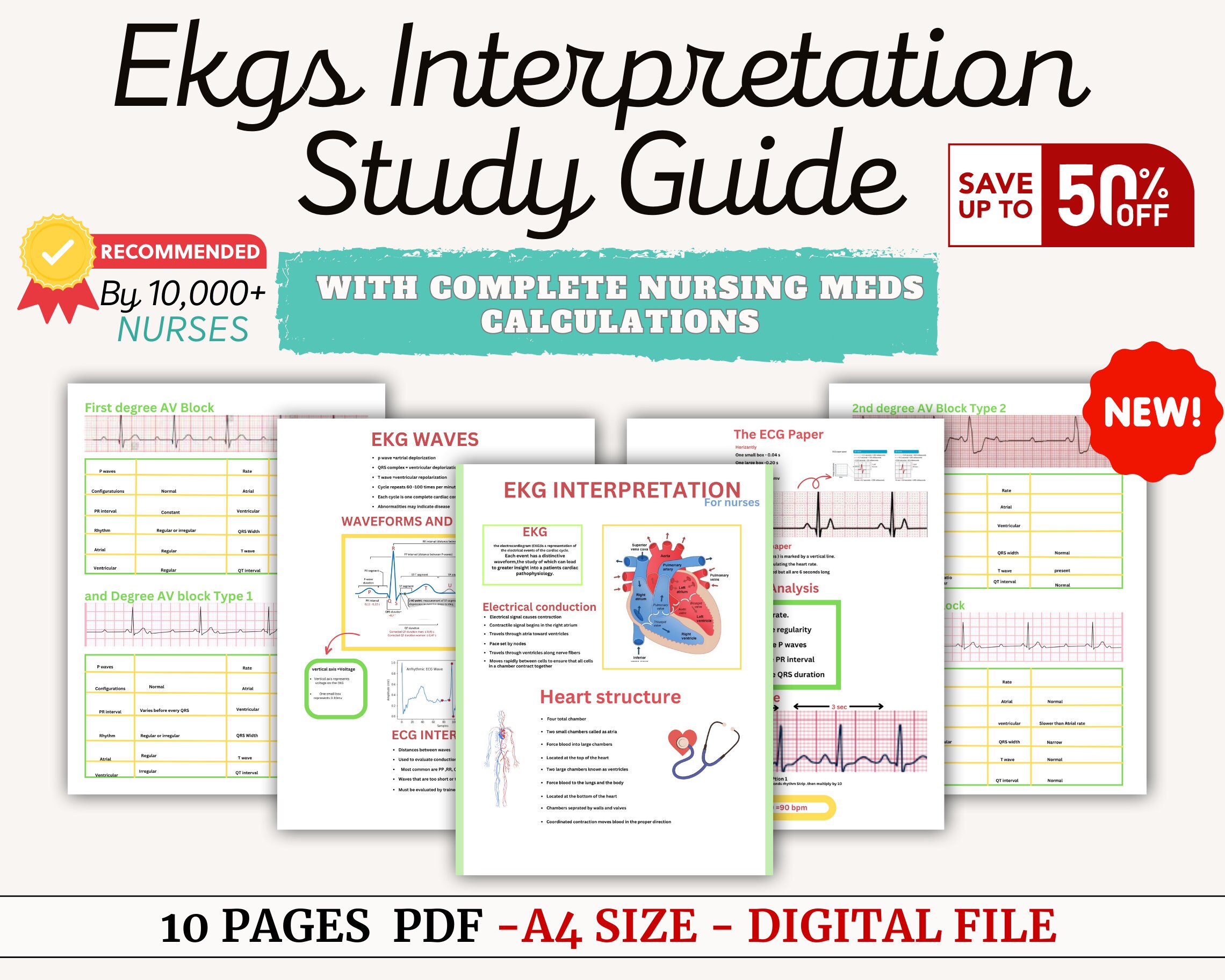 EKG Interpretation Nursing Study Guide, Cardiac Rhythms Cheat Sheet ...