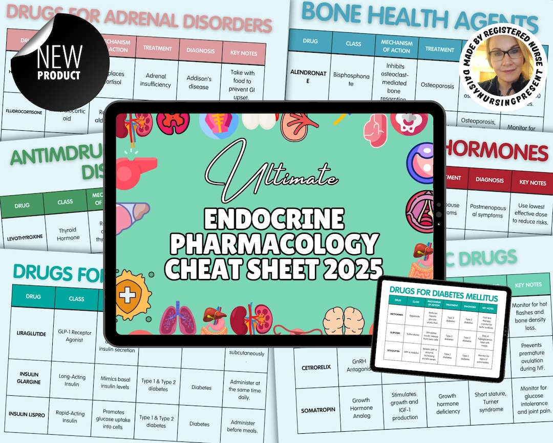 Endocrine Pharmacology Cheat Sheet Bundle, Nursing Cheat Sheet, 55 ...