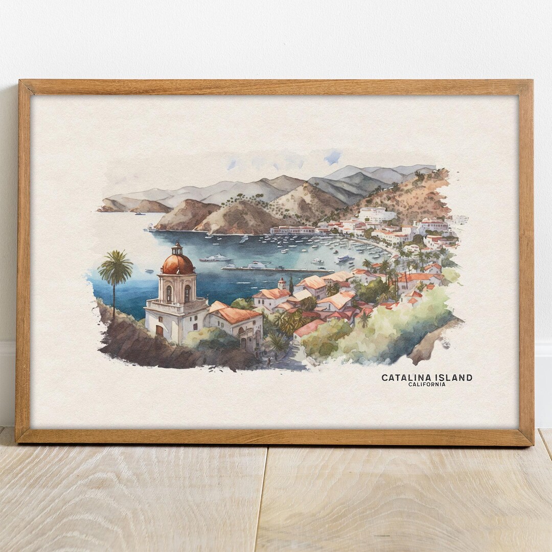 Catalina Island Watercolor Print, California Travel Poster, Beach Decor ...