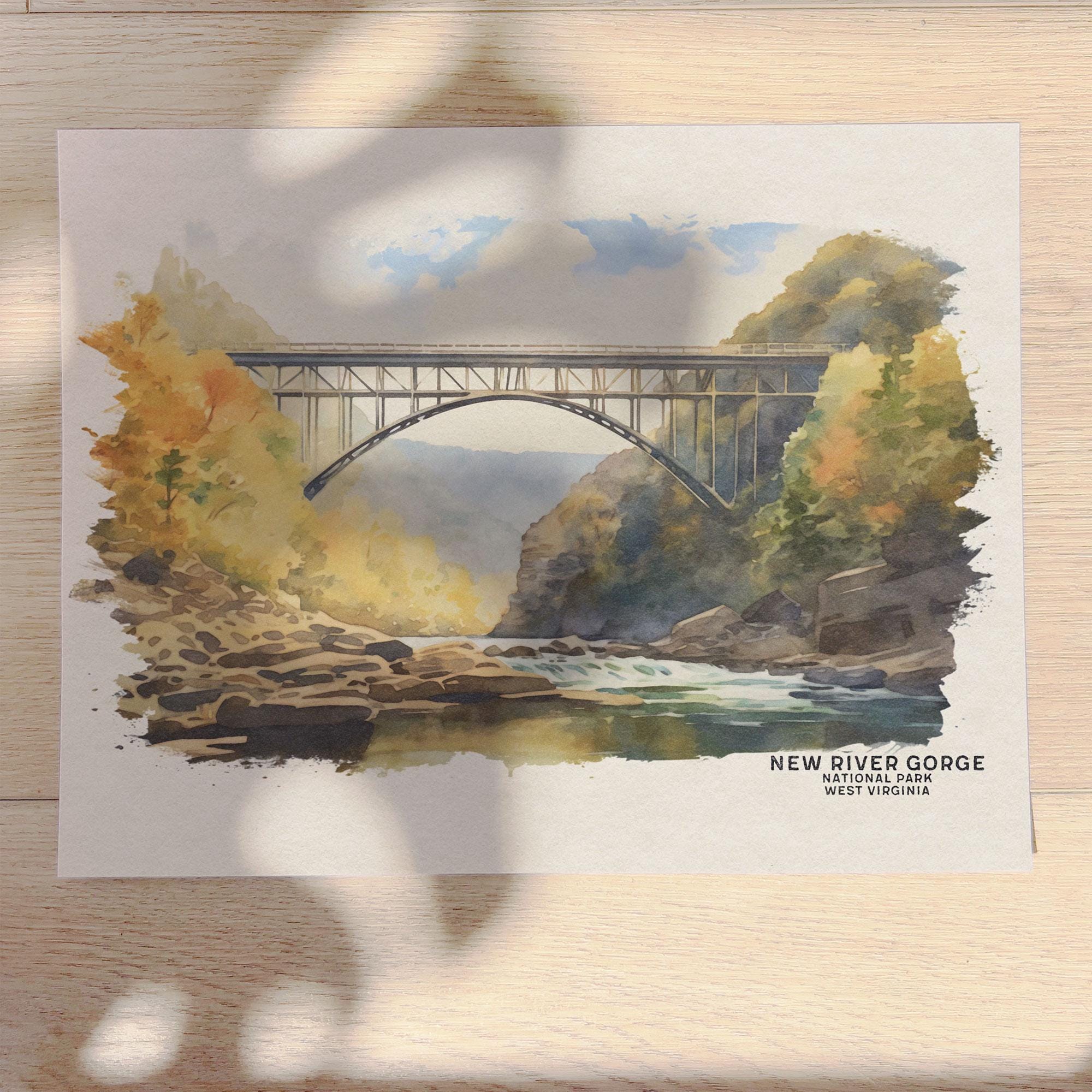 New River Gorge Watercolor Art Print, West Virginia National Park - Etsy