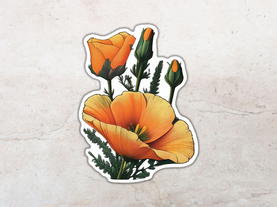 Flower Sticker, California Poppy Sticker, Plant Decal, Sticker for ...