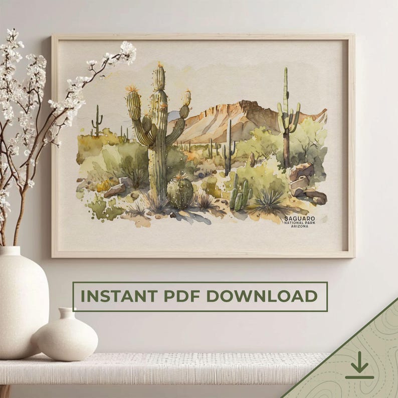 Saguaro National Park Watercolor Print, Arizona Cactus Art (digital ...