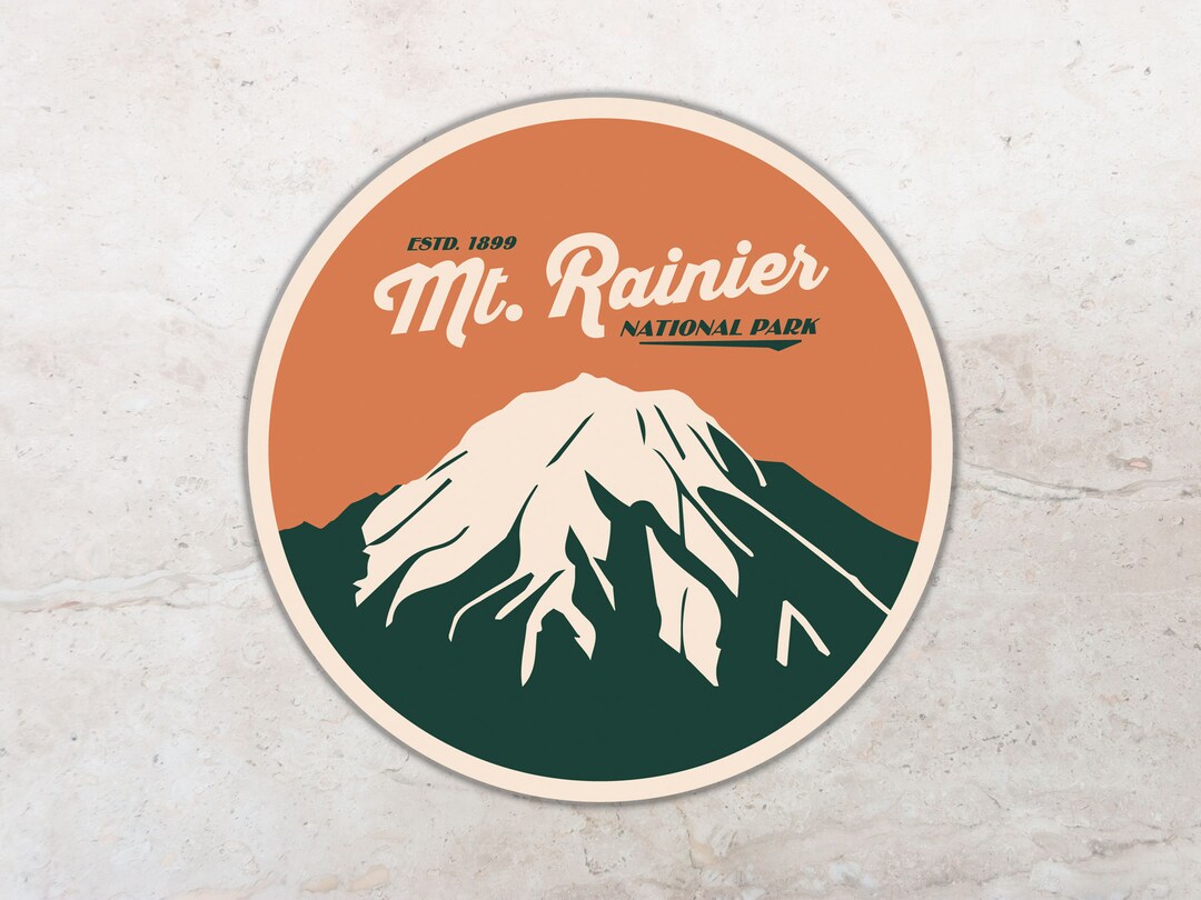 Mt Rainier Art Sticker, Pacific Rim, Mount Rainier Hiking Stickers ...