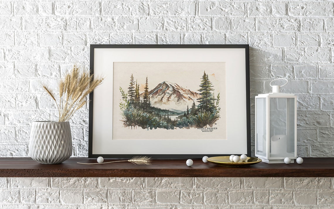 Mt Rainier Wall Art Print National Park Poster Mount Rainier - Etsy