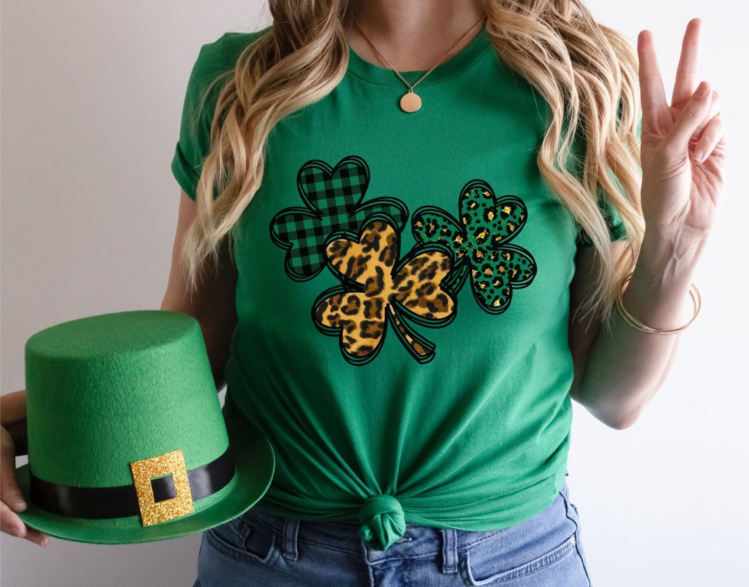Retro Shamrock Shirt|leopard Print Shamrock Shirt|gold Shamrock Shirt ...