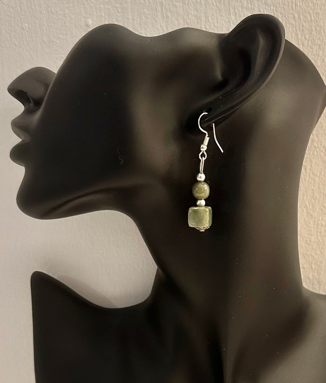 Jade and Peruvian Silver Earrings. Dangling Earrings. 4cm Drop. Free ...