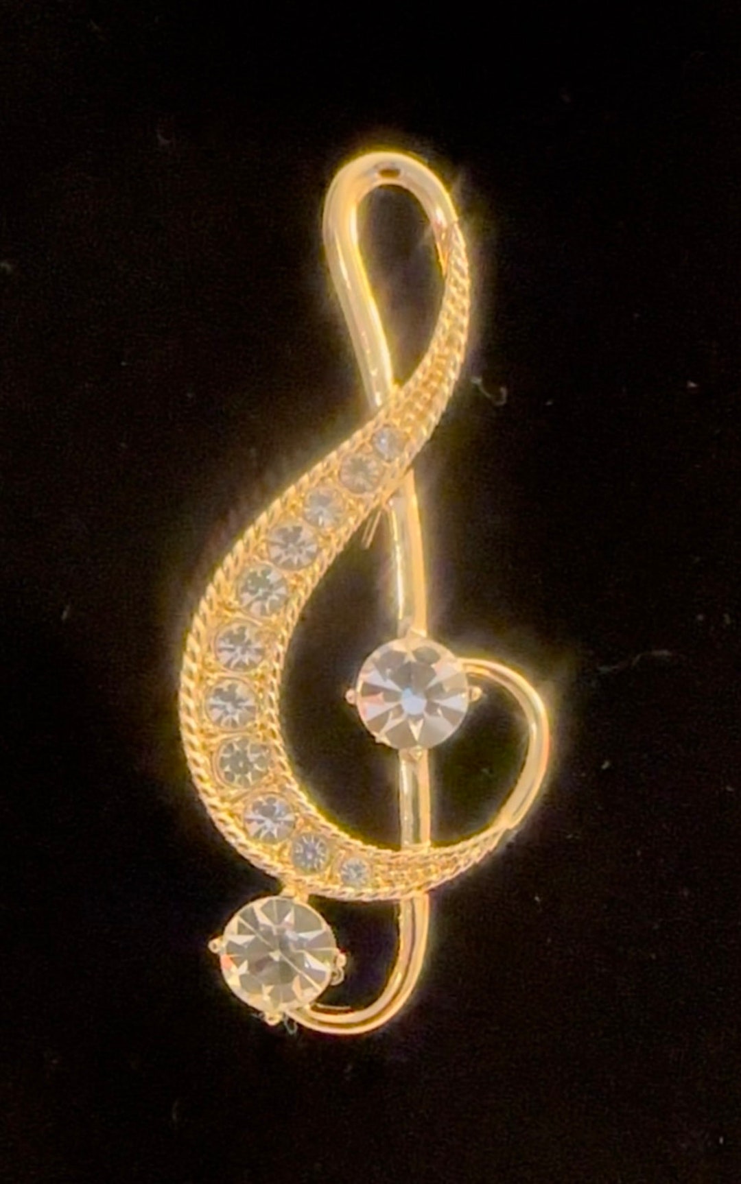 Vintage Chrystal Rhinestone Musical Note Brooch in the Form of Treble ...