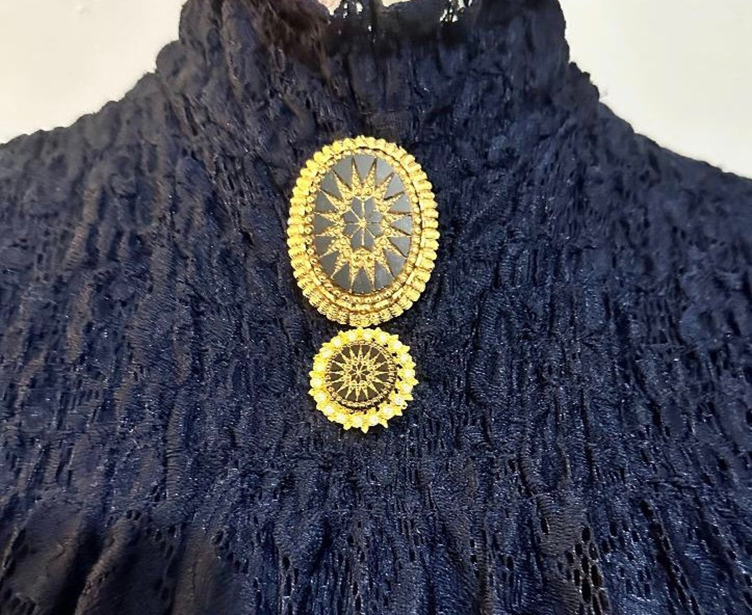 Vintage Victorian Brooches. 2 X Mourning Brooches. Gold Metal, Diamond ...