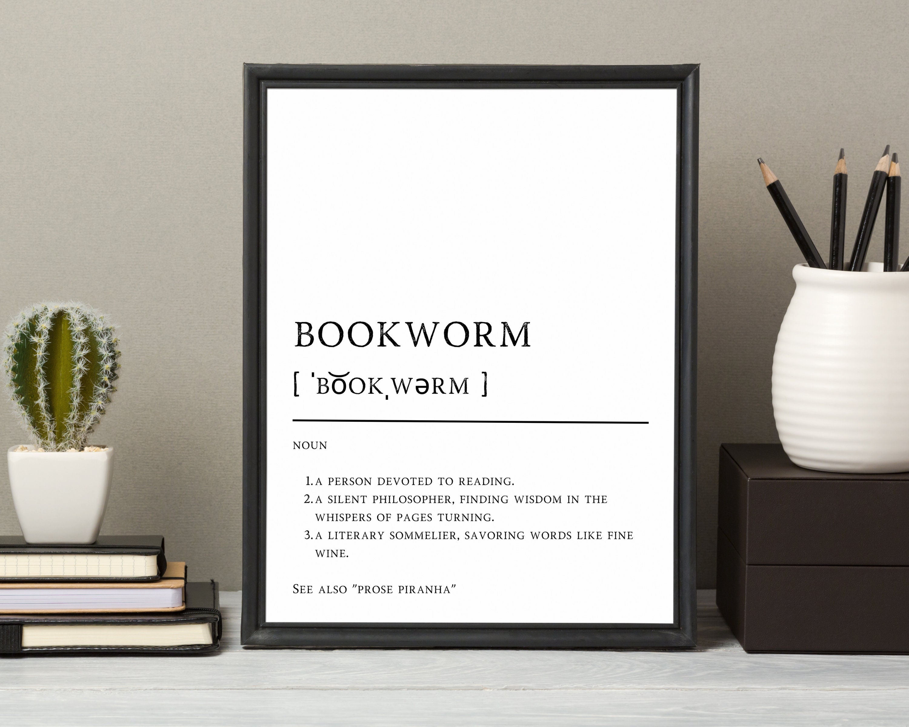 Bookworm Definition Print Printable Wall Art Minimalist Decor Book ...