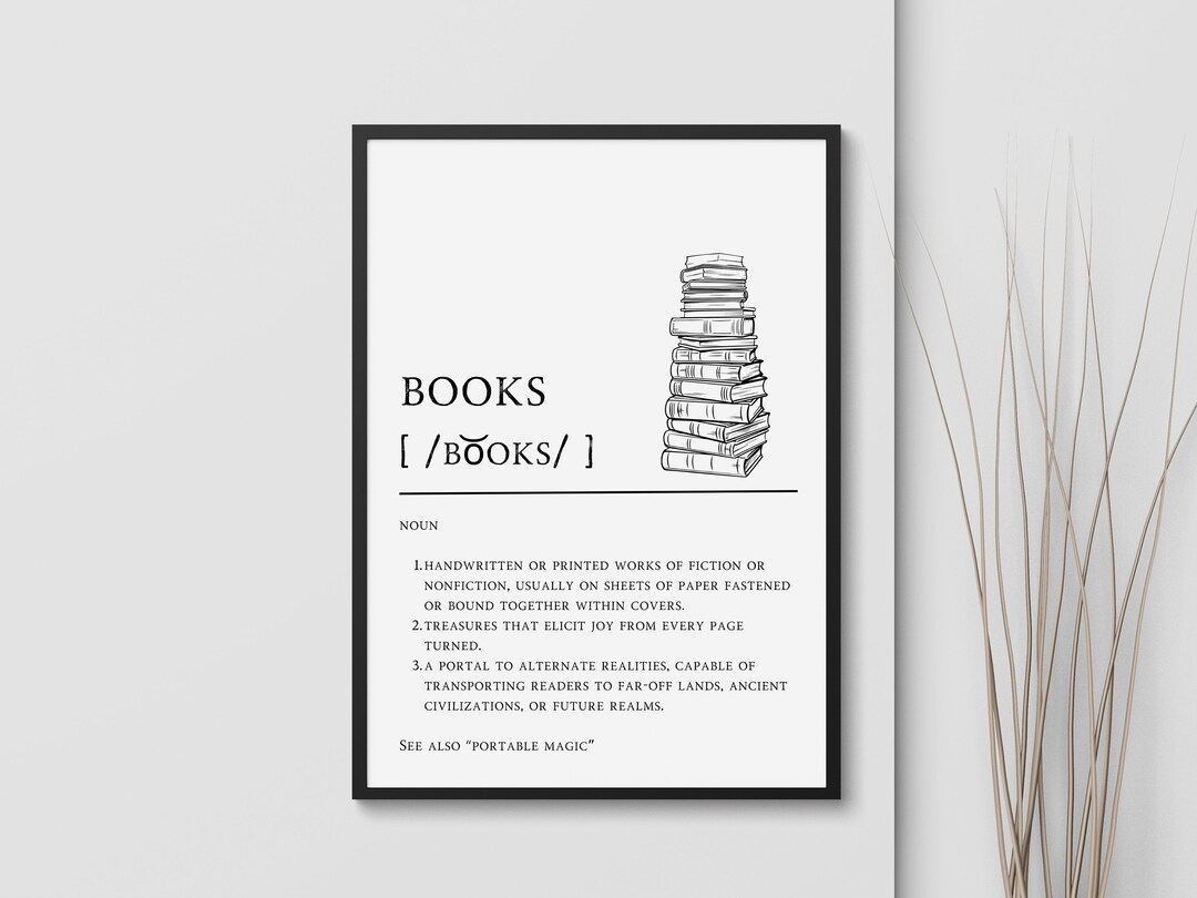 Books Definition Print | Minimalist Black & White Wall Art (digital ...