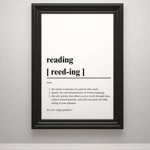 Reading Definition Print | Printable Wall Art | Minimalist Decor | Book ...