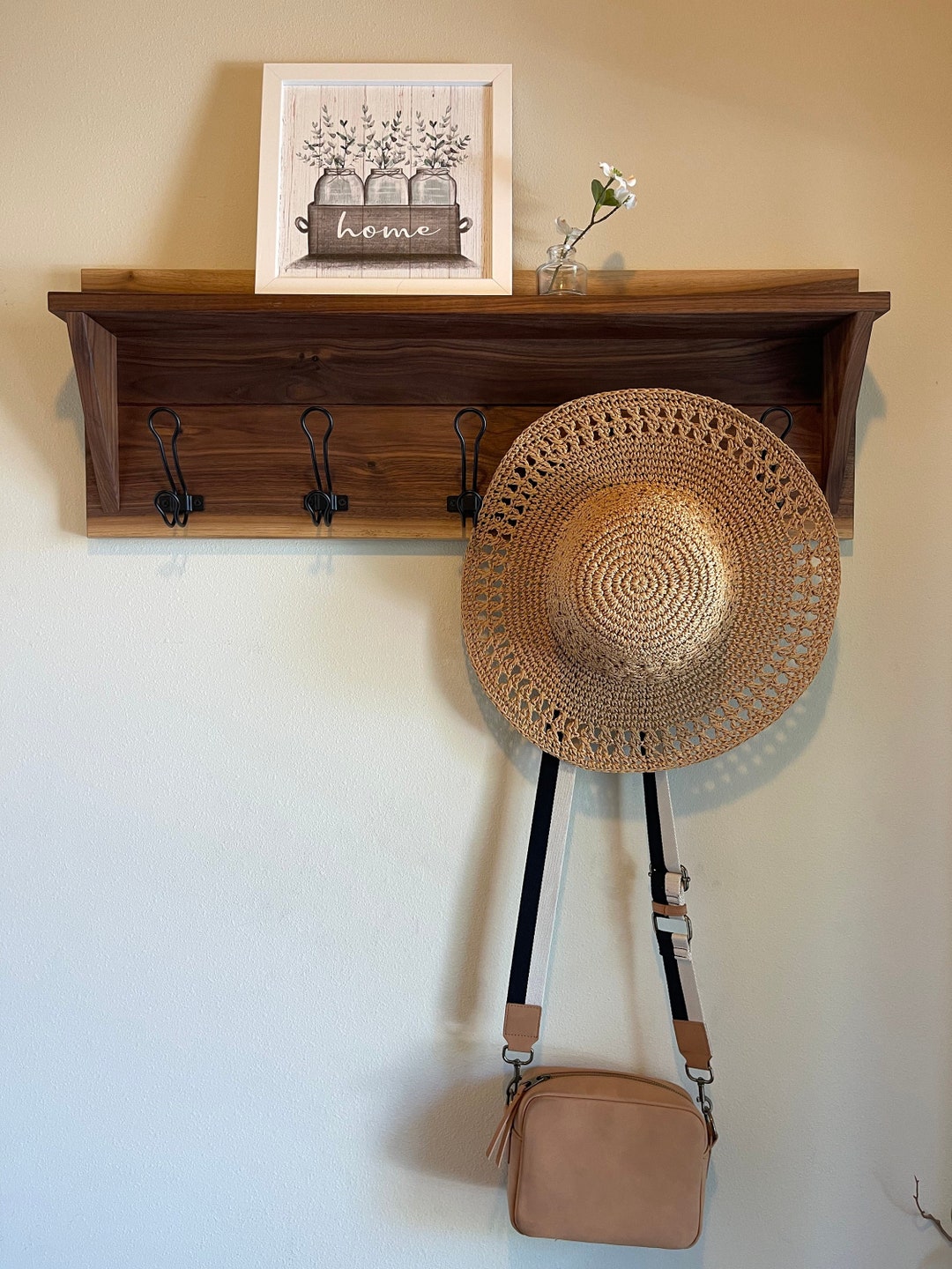Solid Walnut Wall Mounted Coat Rack Shelf - Etsy