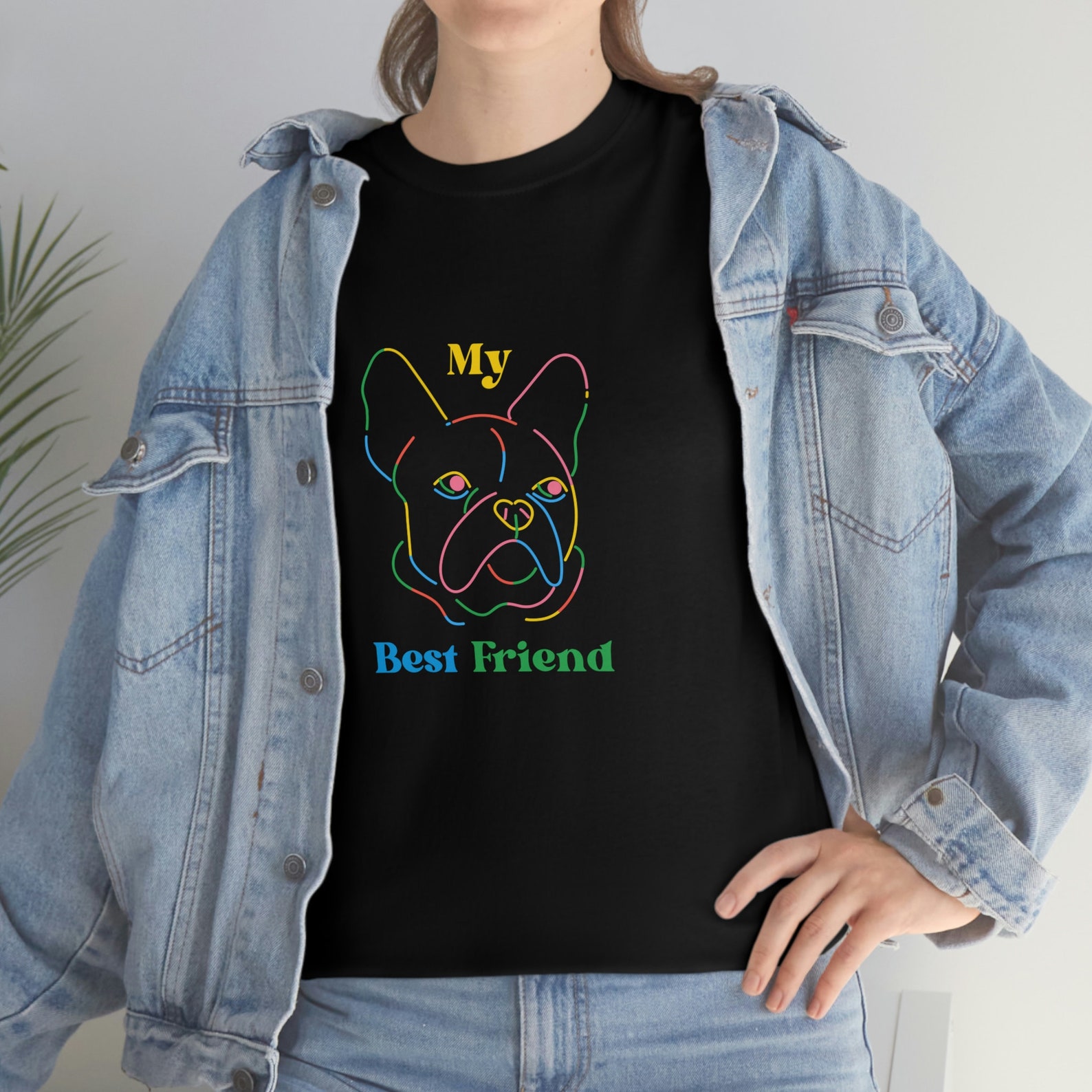 Rainbow Frenchie Illustrated Black Cotton Tee - Etsy