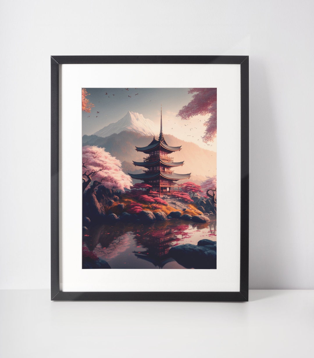 Japanese Landscape With Dojo Design Digital Wall Art Print - Etsy