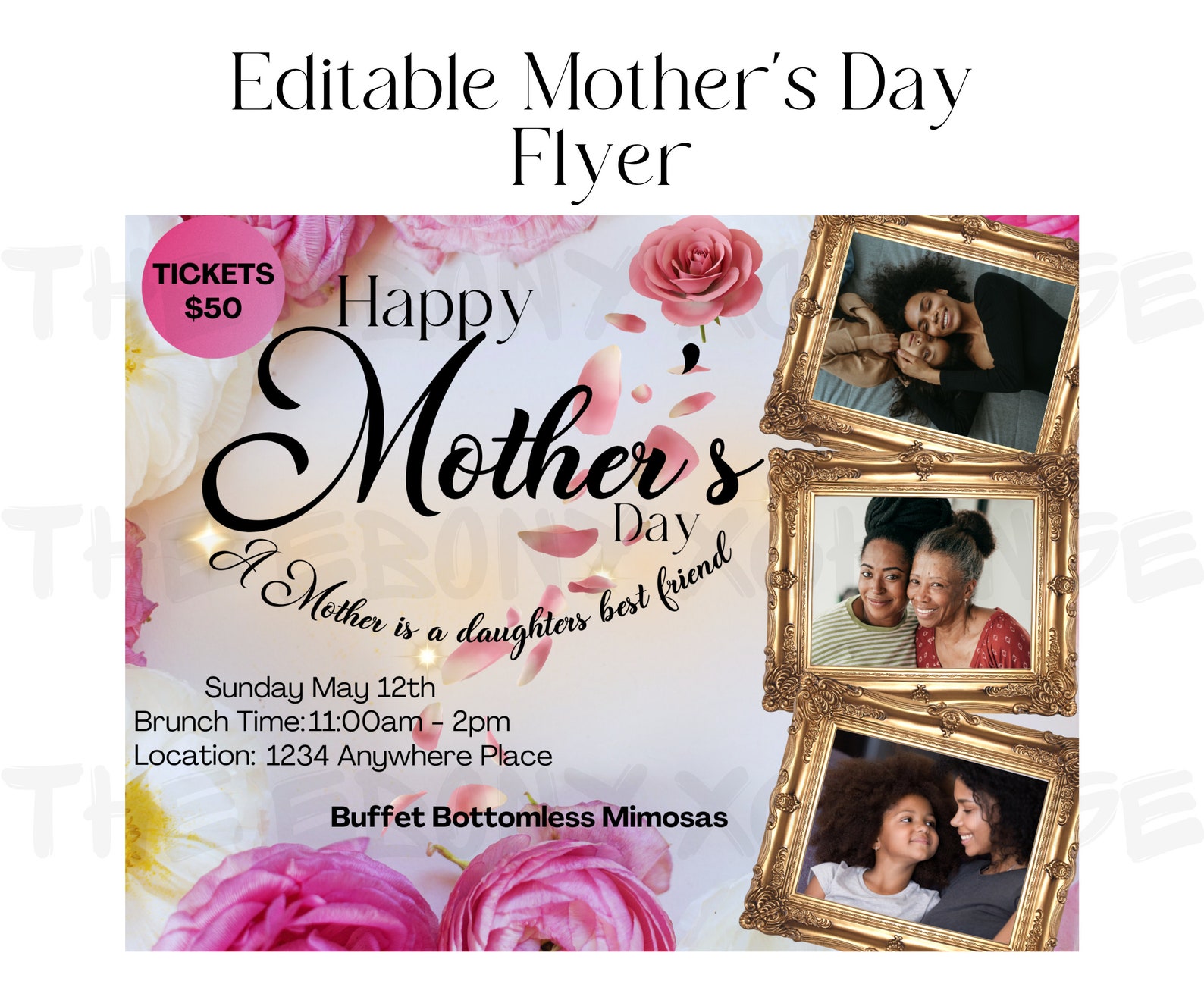 Editable Mother's Day Brunch Flyer Canva Celebrate Mom Party Celebrate ...
