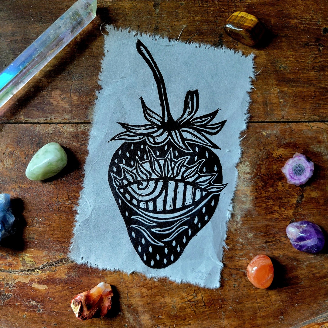 Handmade Watchful Eye Strawberry Linocut Print 4x6 Unframed - Etsy