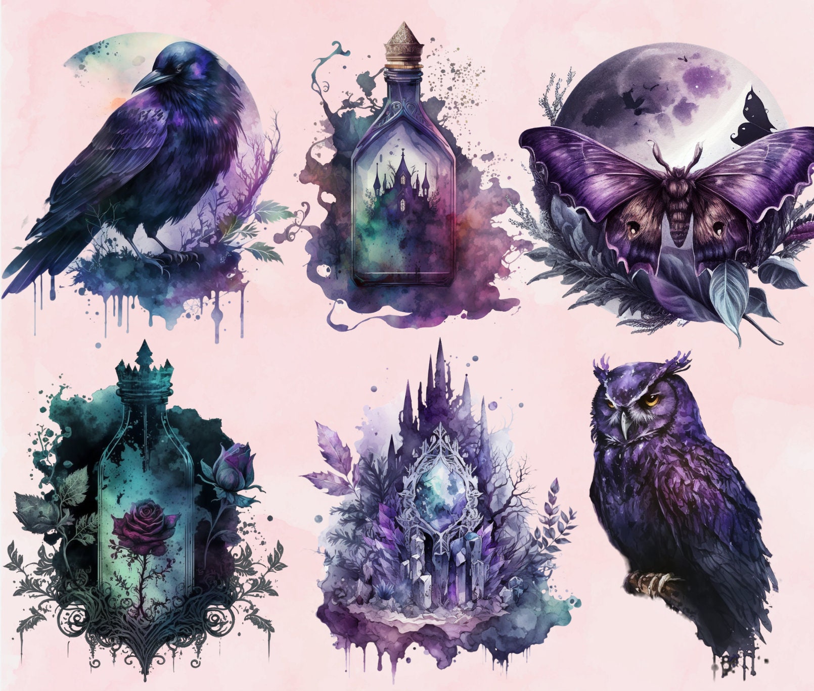 33 PNG Watercolor Mystic Witch Clipart, Gothic Witch Clip Art, Witch ...