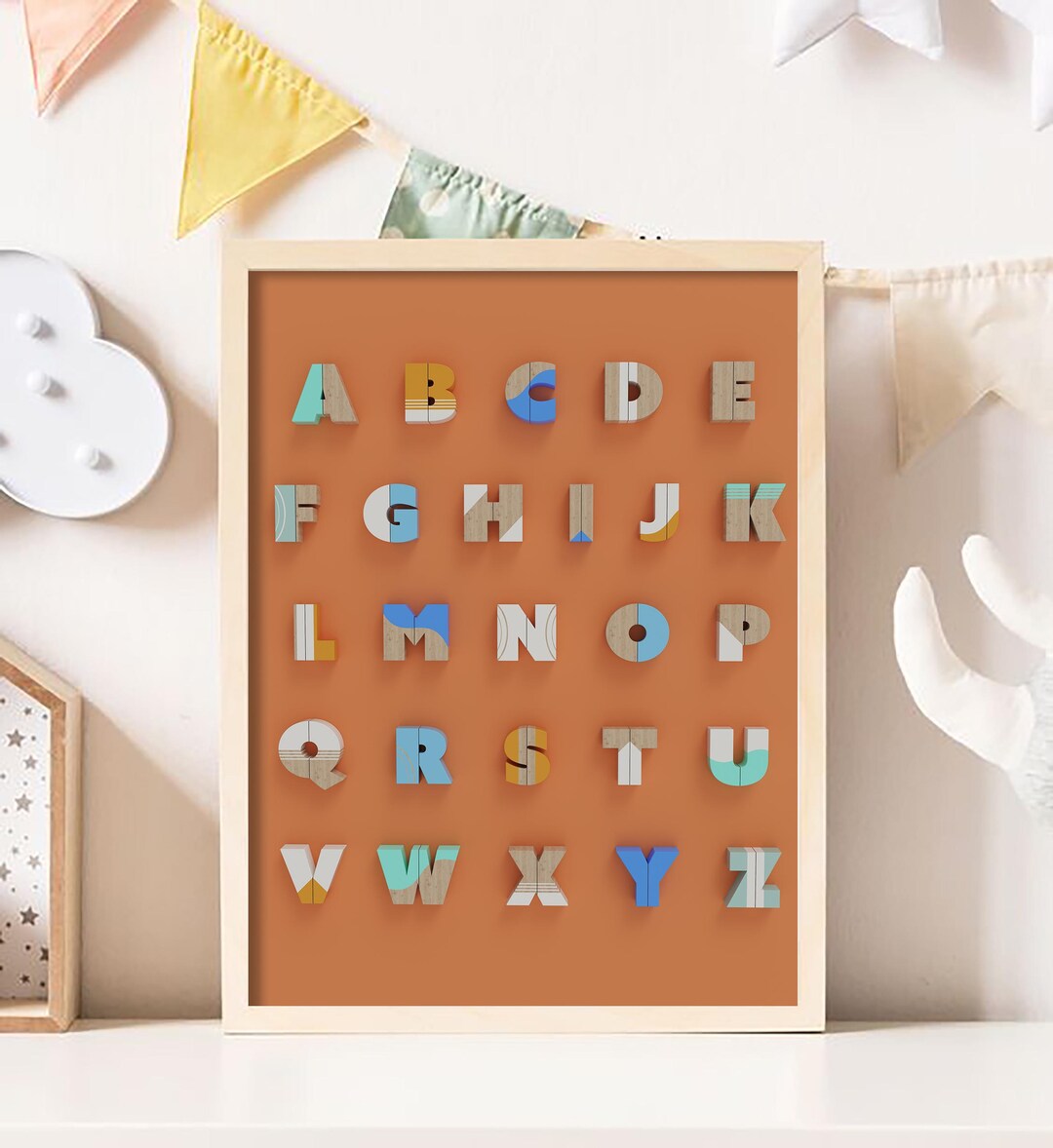 Alphabet Poster Framed for Children's Room - Fun Surf Inspired 3D ...
