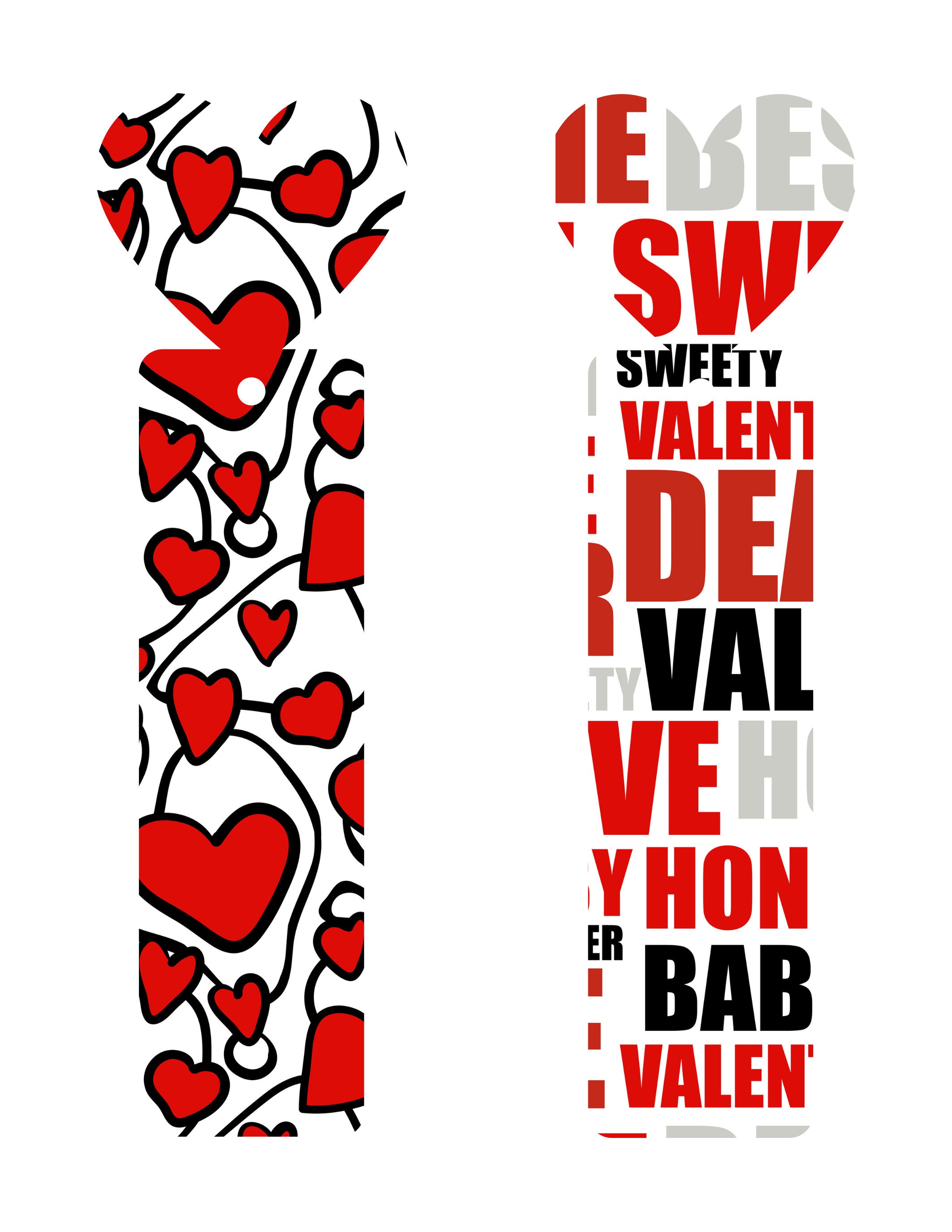 Red Black White Valentine Bookmarks | Printable Bookmarks | Valentine ...