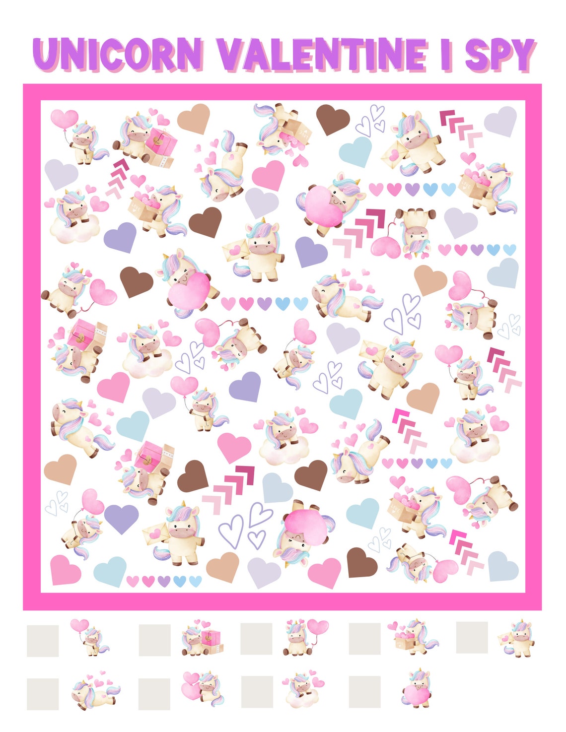 Unicorn Valentine I Spy Printable I Spy Valentine Activity - Etsy