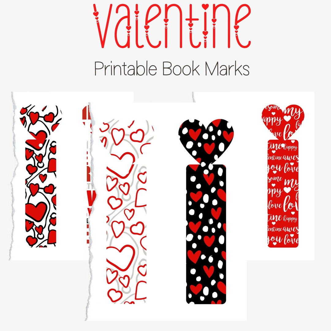 Red Black White Valentine Bookmarks | Printable Bookmarks | Valentine ...
