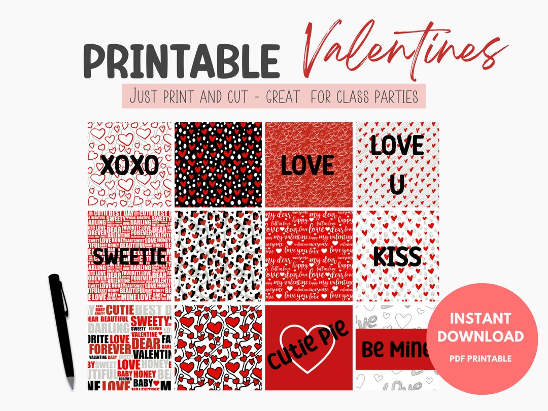 Red Black White Valentine Cards | Printable Valentine Cards | Valentine ...