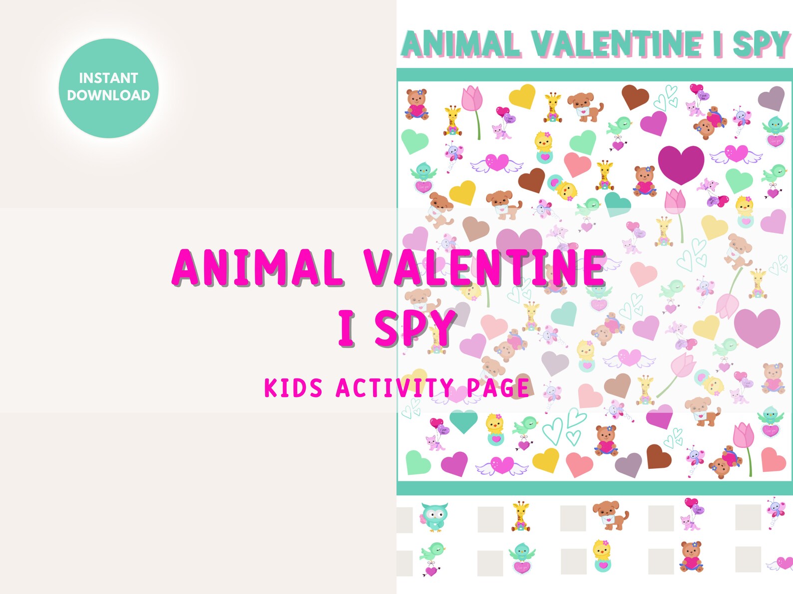 Animal Valentine I Spy | Printable I Spy | Valentine Activity Page ...