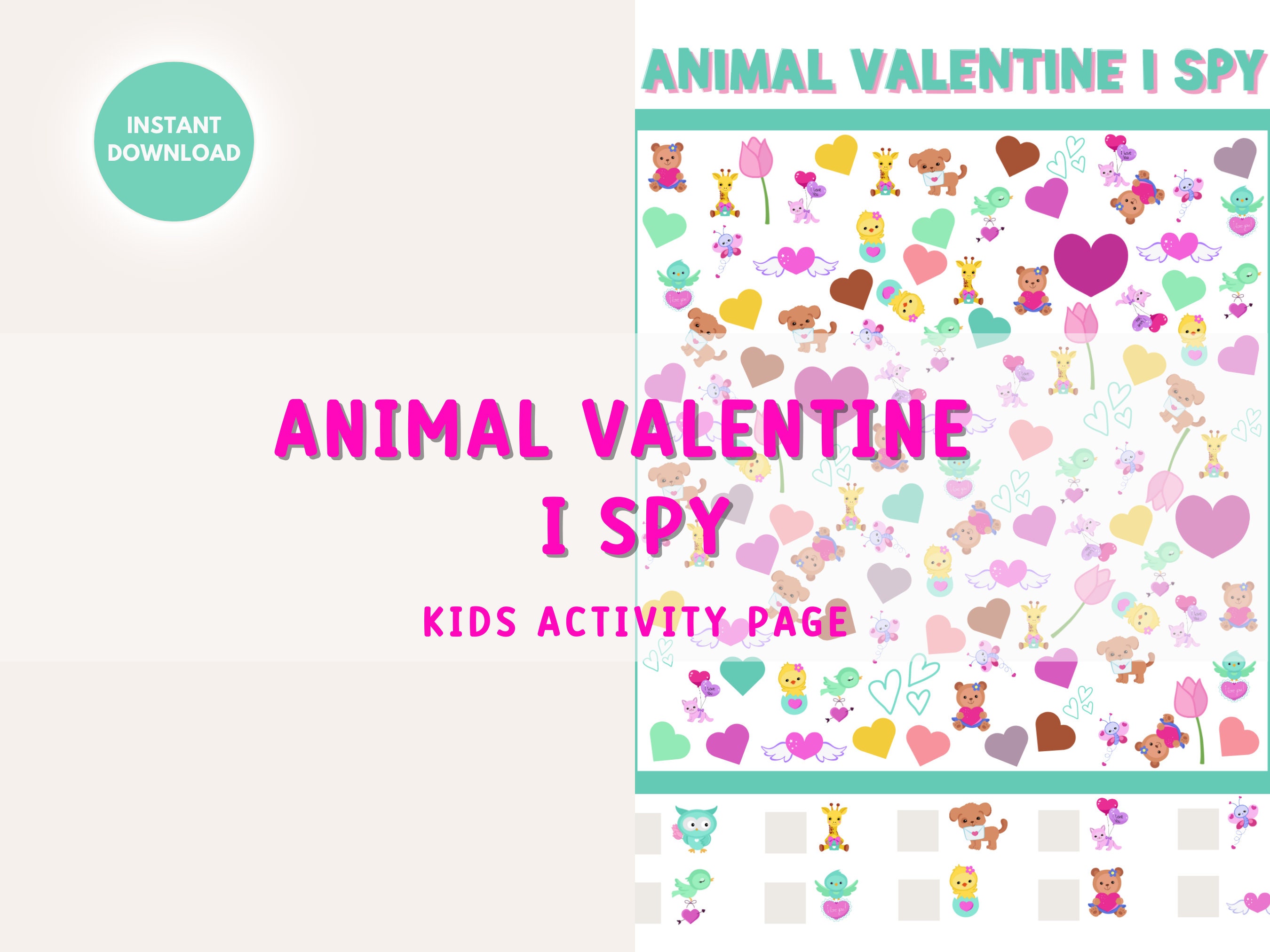 Animal Valentine I Spy | Printable I Spy | Valentine Activity Page ...