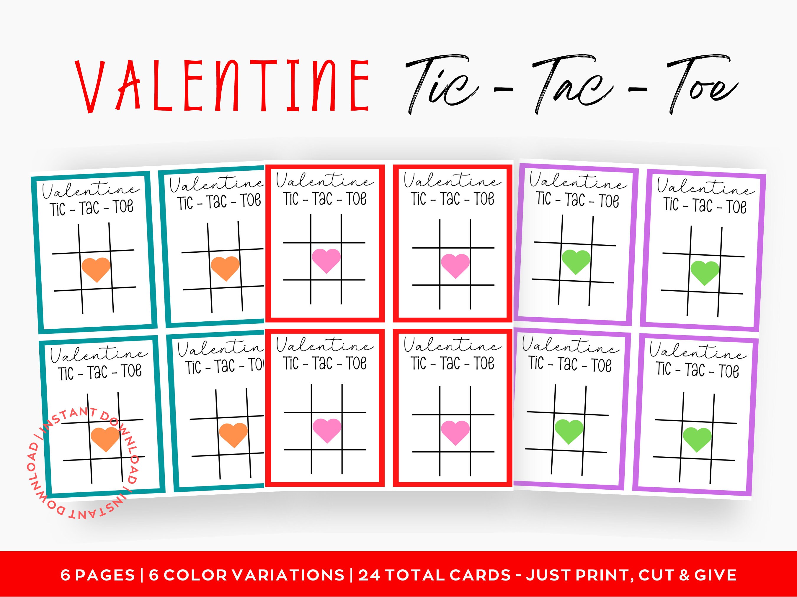 Tic-tac-toe Valentine Cards | Printable Valentine Cards | Valentine ...
