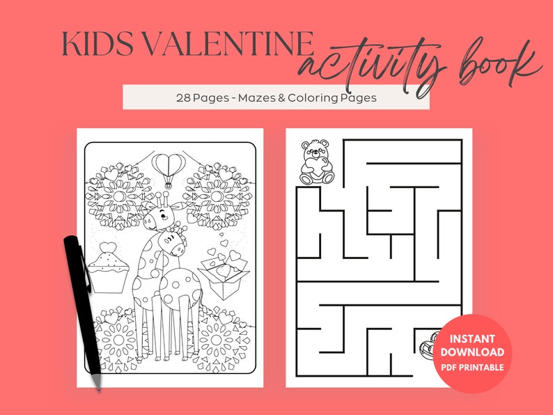 Coloring Page Printable Valentine | Kids Activity Book | Mazes ...