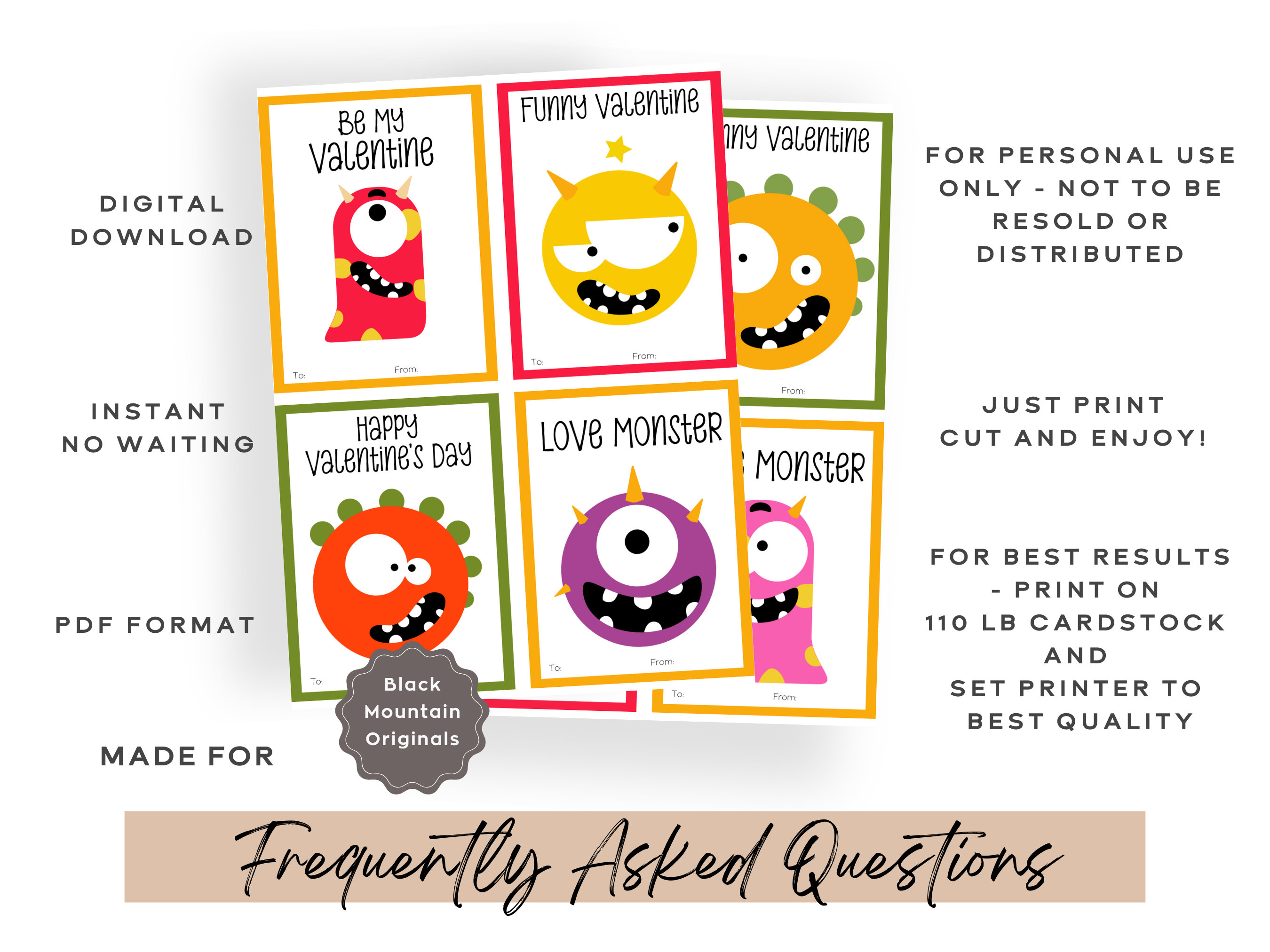 Cute Monster Valentine Cards | Printable Valentine Cards | Valentine ...