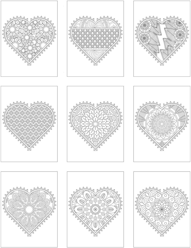Coloring Page HEART Printable Valentine Bookmarks | Printable Bookmarks ...