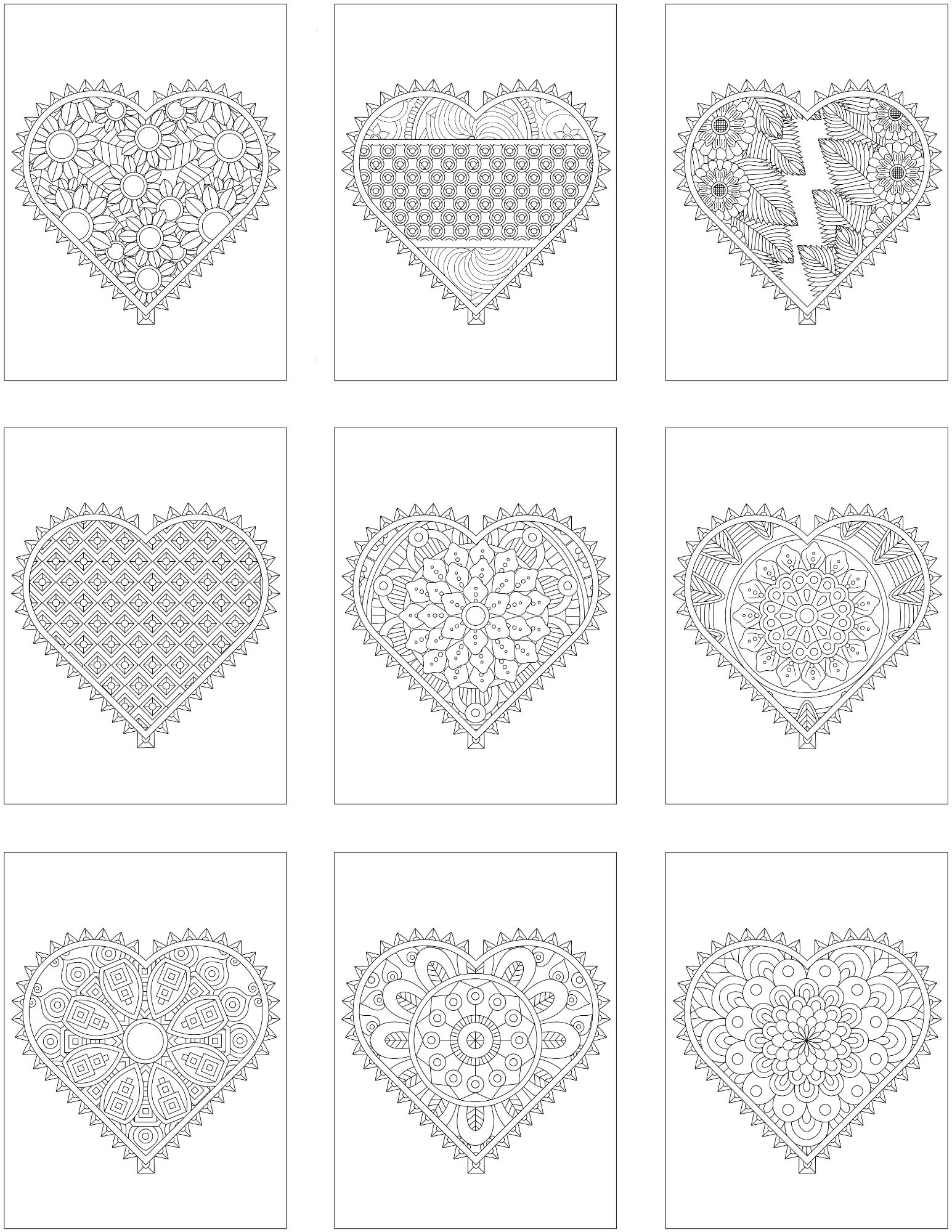 Coloring Page HEART Printable Valentine Bookmarks | Printable Bookmarks ...