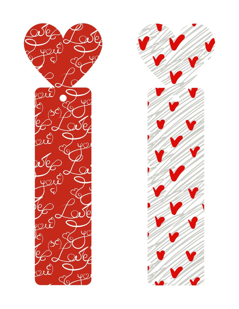 Red Black White Valentine Bookmarks | Printable Bookmarks | Valentine ...