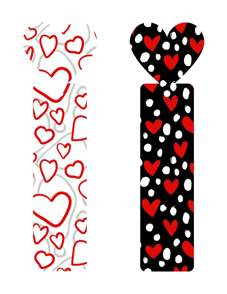 Red Black White Valentine Bookmarks | Printable Bookmarks | Valentine ...