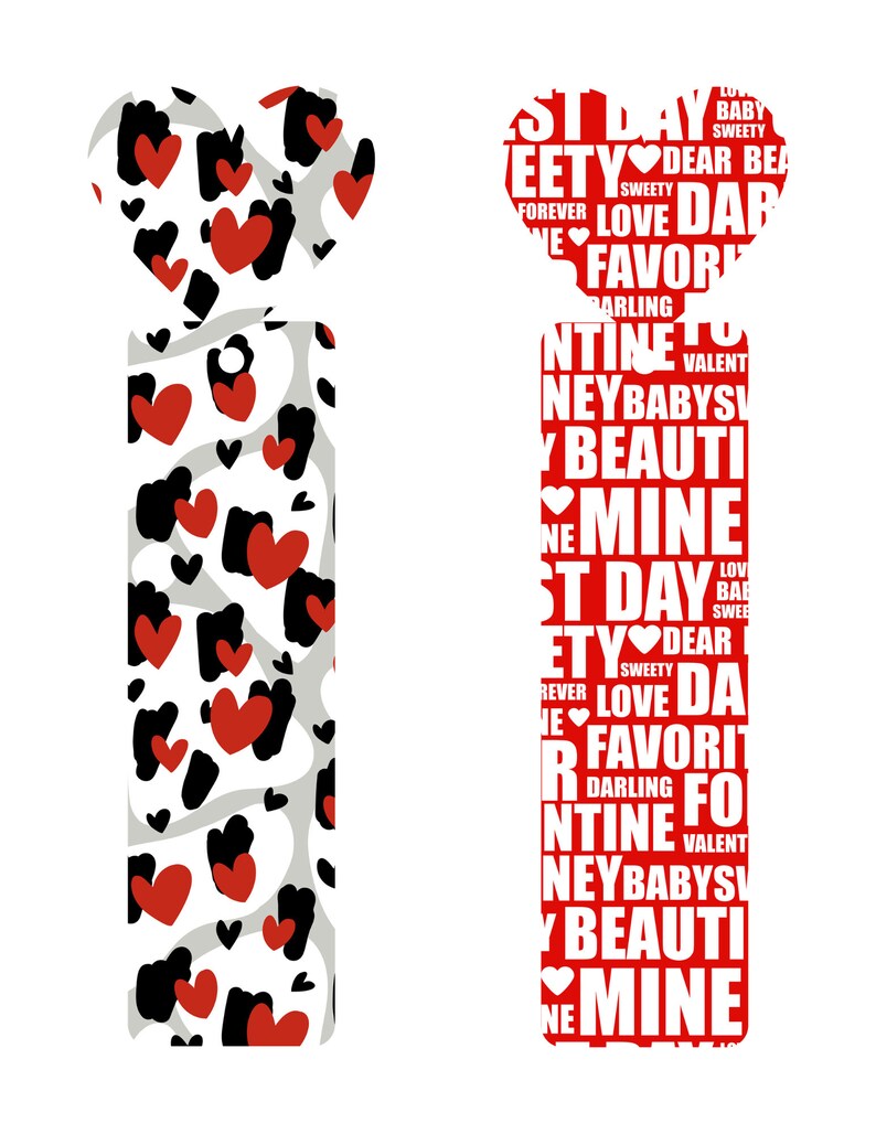 Red Black White Valentine Bookmarks | Printable Bookmarks | Valentine ...