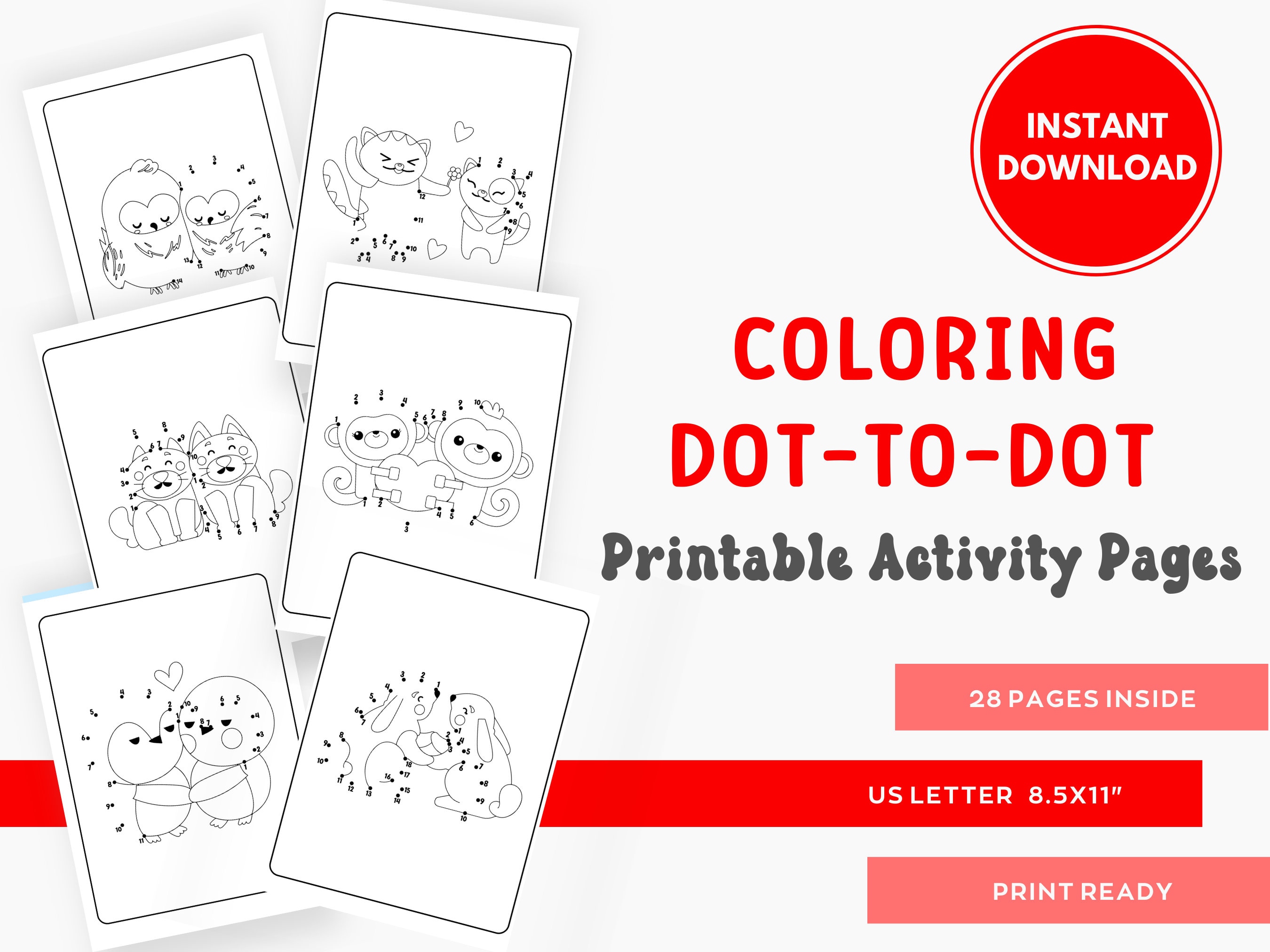 Coloring Page Printable Valentine | Kids Activity Book | Dot - to - Dot ...