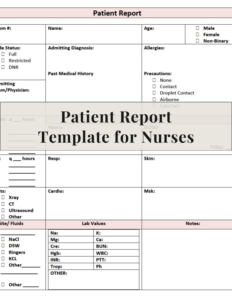 Nursing Report Template | Digital Nursing Report | Patient Report ...
