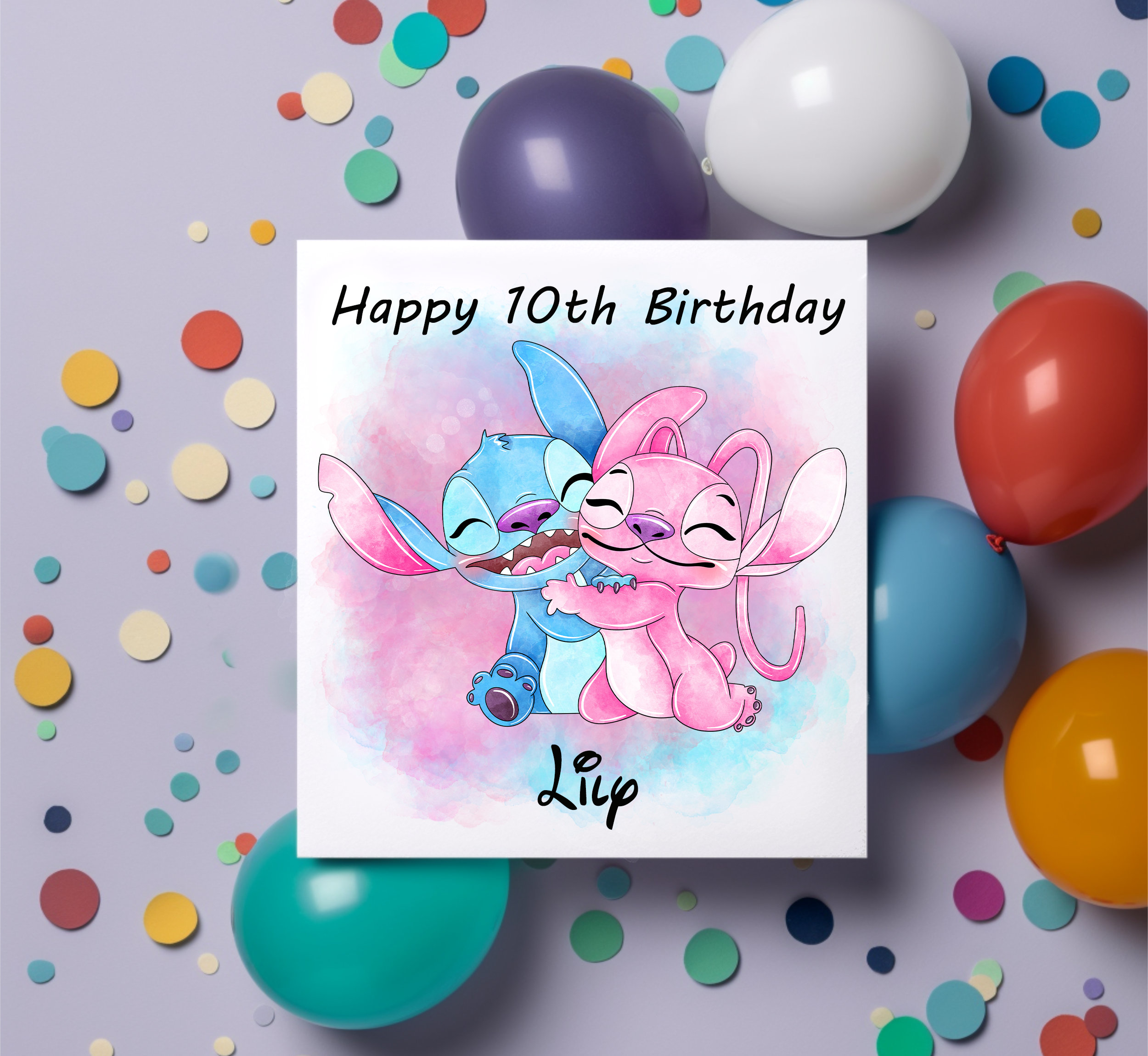 Personalised Stitch & Angel Birthday Card Celebration Birthday Any Age ...