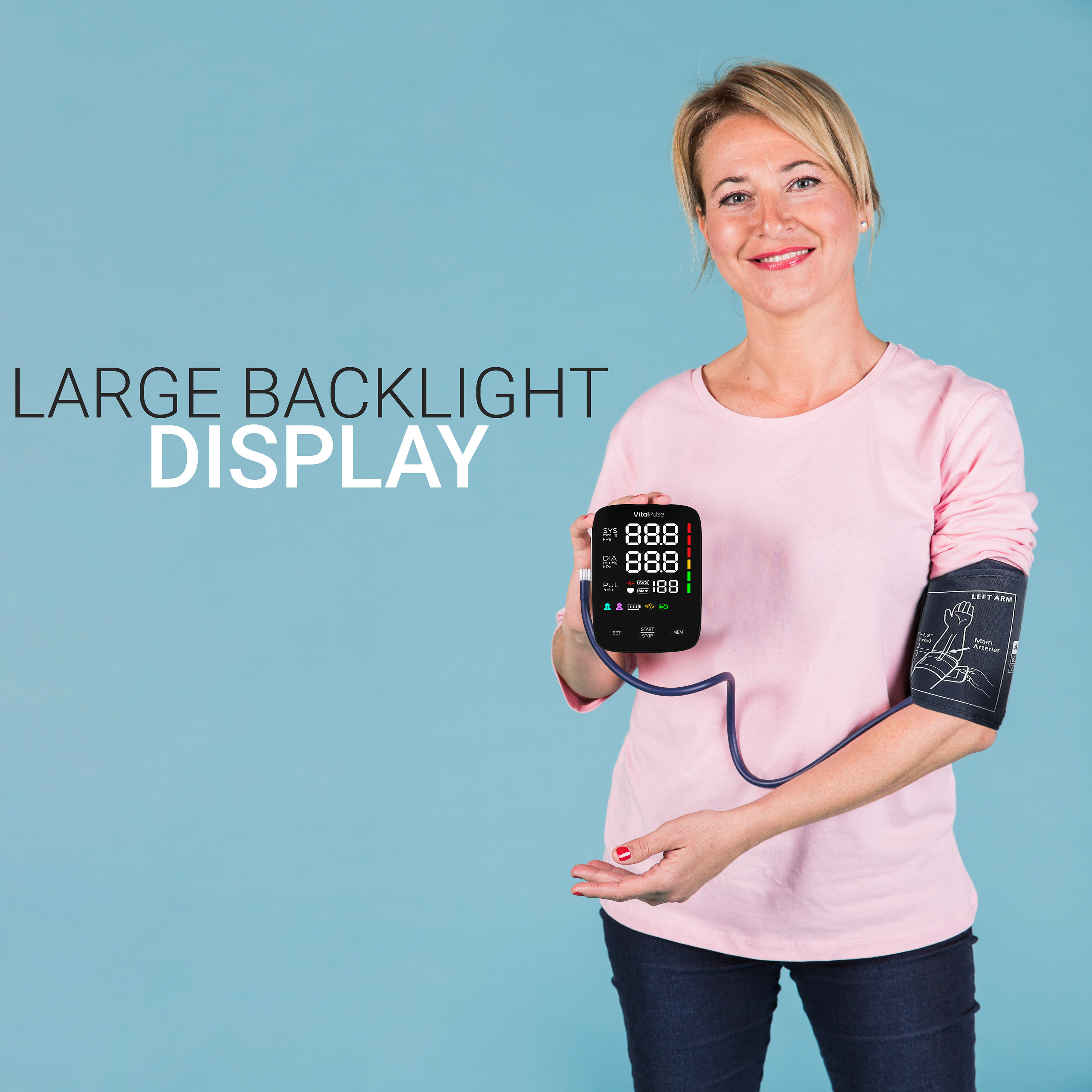 Vitalpulse Blood Pressure Monitor - Digital BP Monitor With 8.7” - 16.5 ...