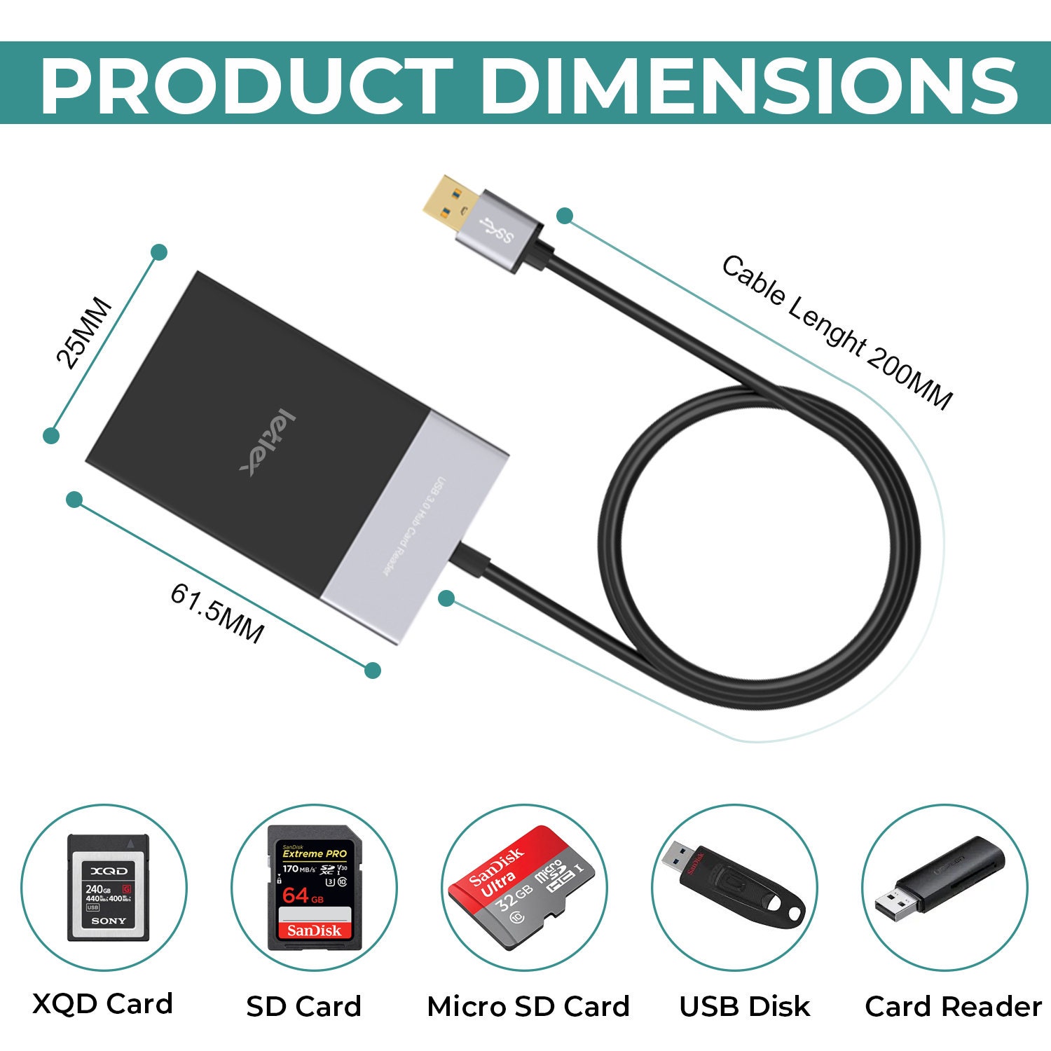 LETLEX 6in1 Usb Type a Hub Card Reader Multiport External Card Reader ...