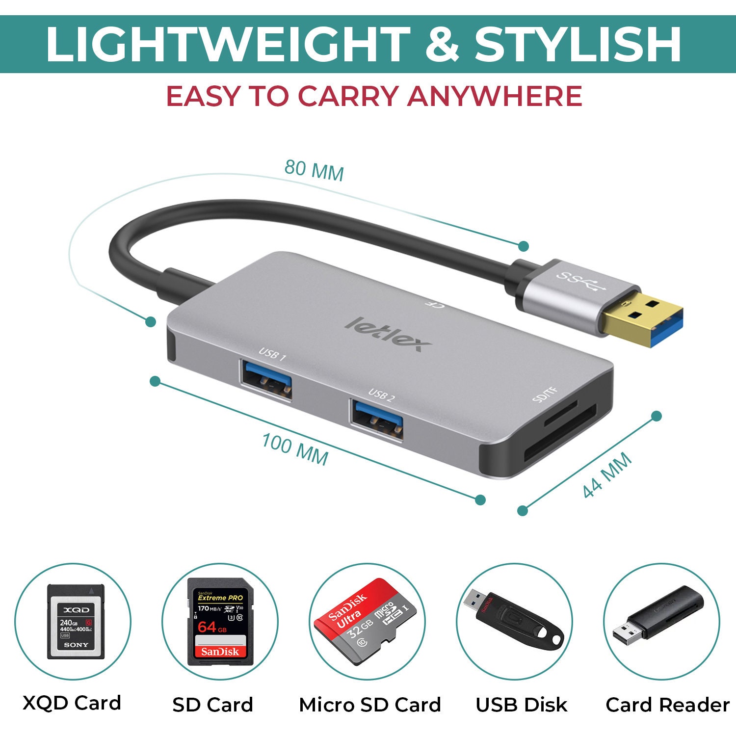 LETLEX All in One Multi Card Reader Hub With USB A 3.0 Male Connecter ...