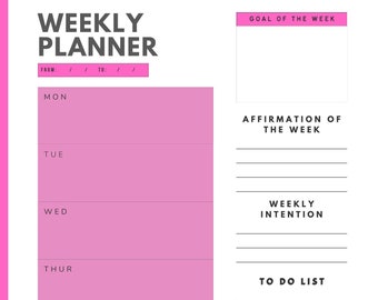 Pink Weekly Planner - Etsy