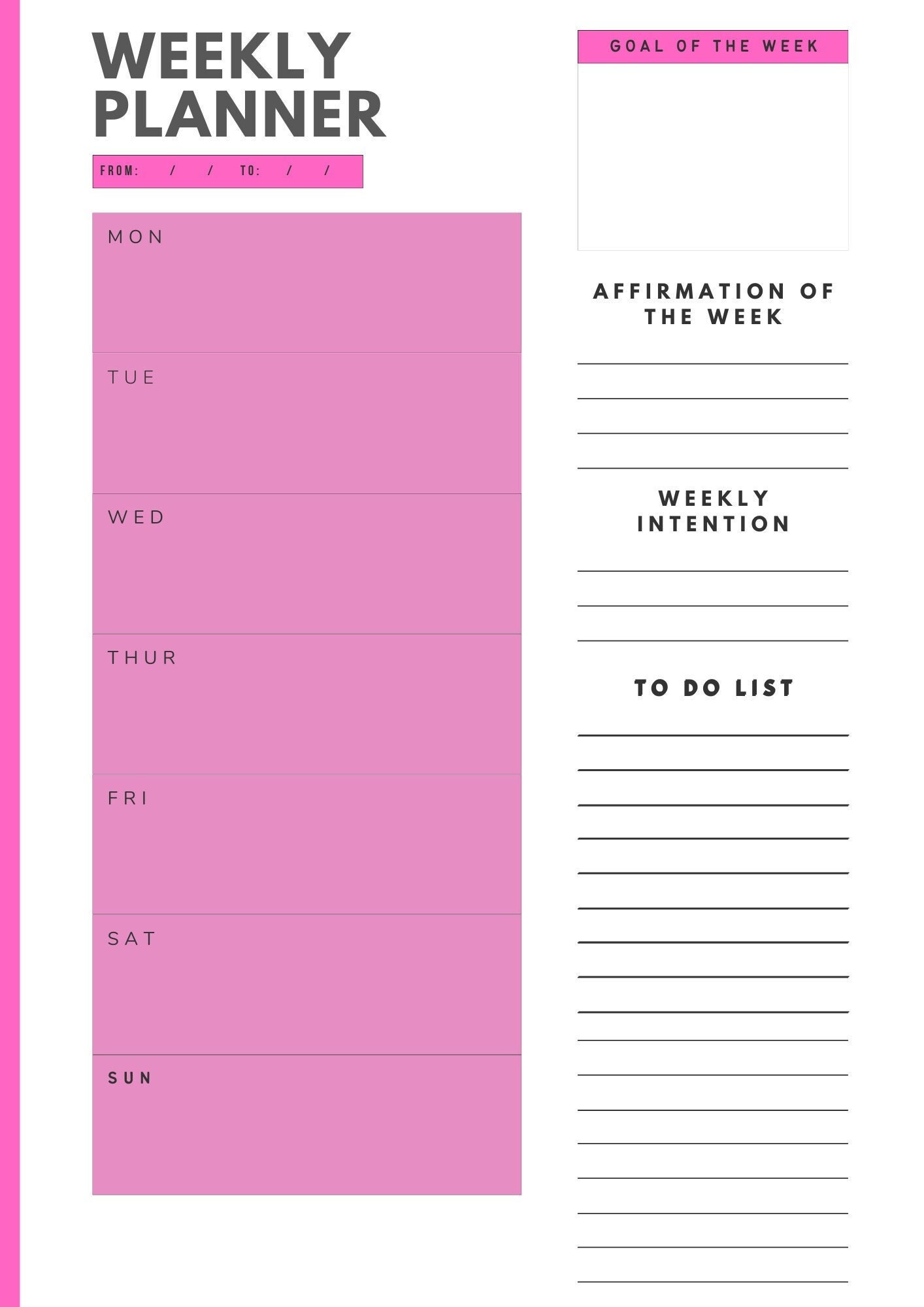 Pink Weekly Planner - Etsy
