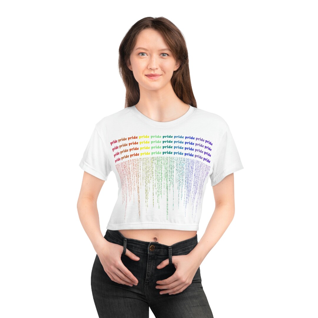 Pride Crop Top in White, Glitter Rainbow Pride Crop Top T-shirt ...