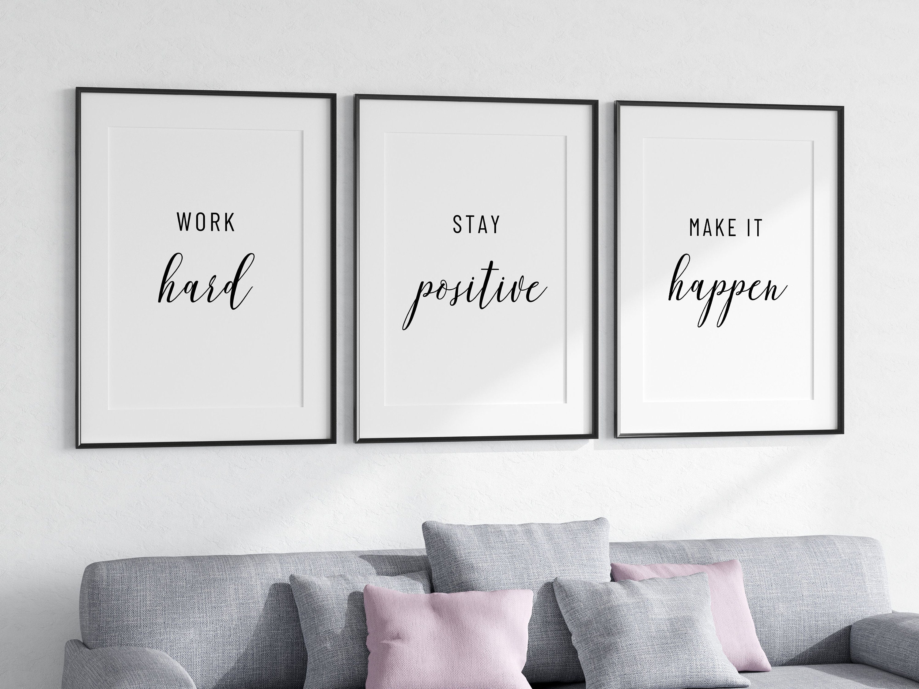 Work Hard Stay Positive Printable Wall Art / Simple Home Office Decor ...